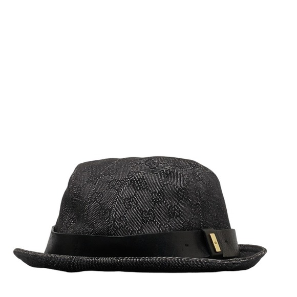 Gucci | Accessories | Gucci Gg Pattern Hat Black Cotton Leather Ladies ...